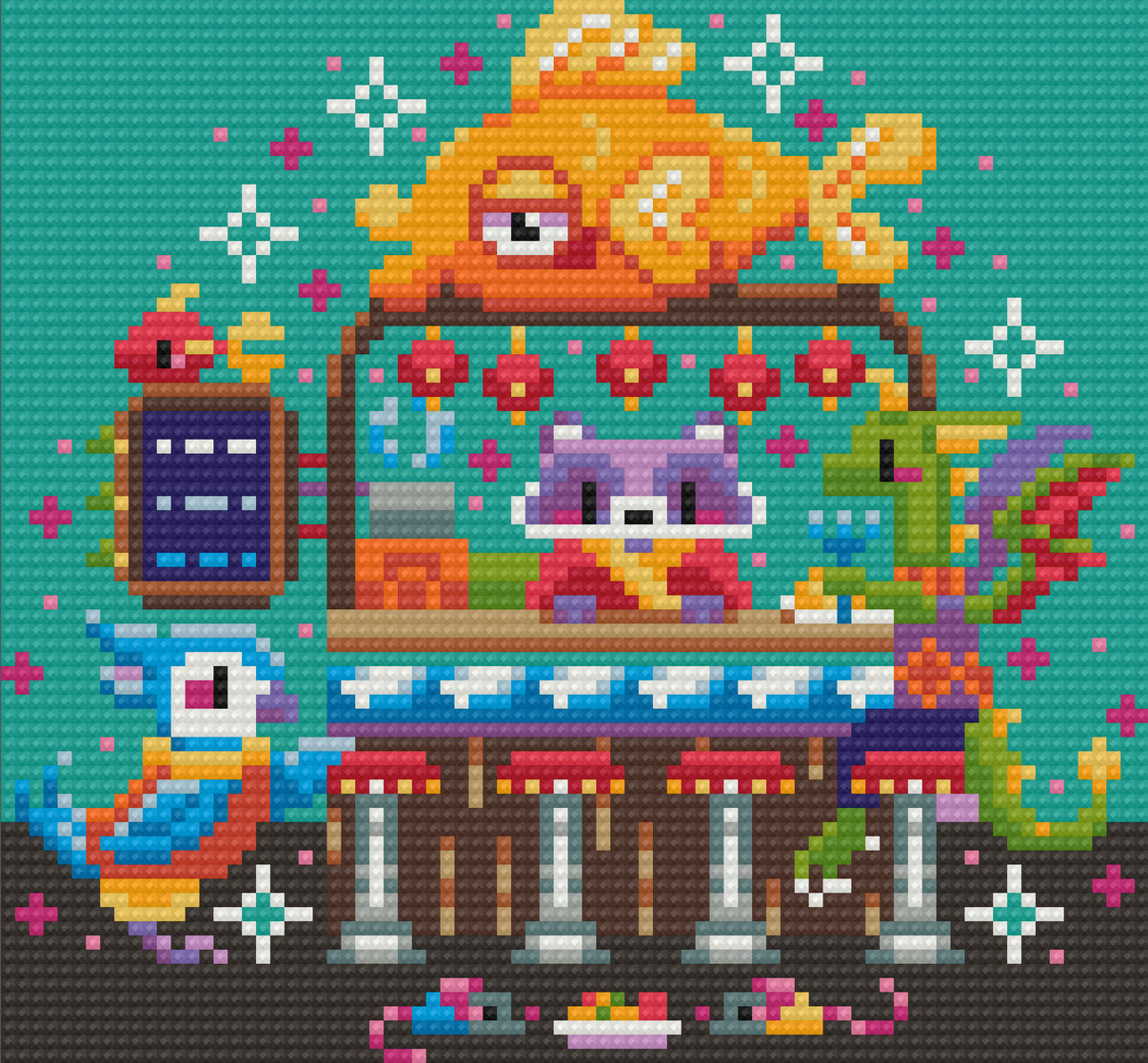 Raccoon Restaurant | Pixel Charted | Ready To Ship – Jaded Gem Shop