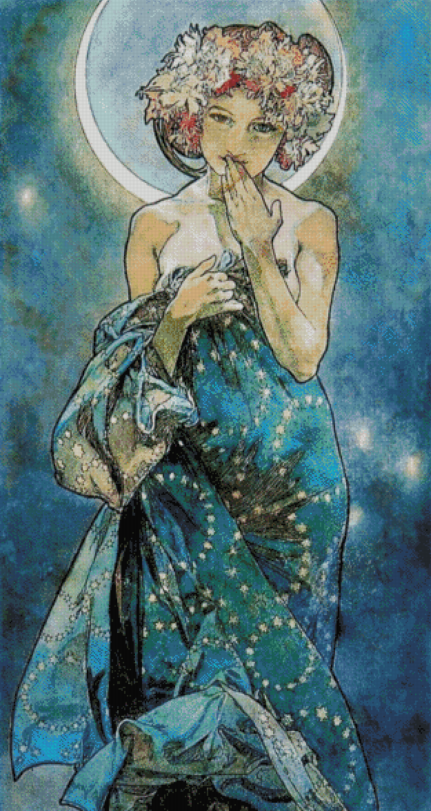 "The Moon" Artist: Alphonse Mucha | JadedGemShop Diamond Painting Kit ...